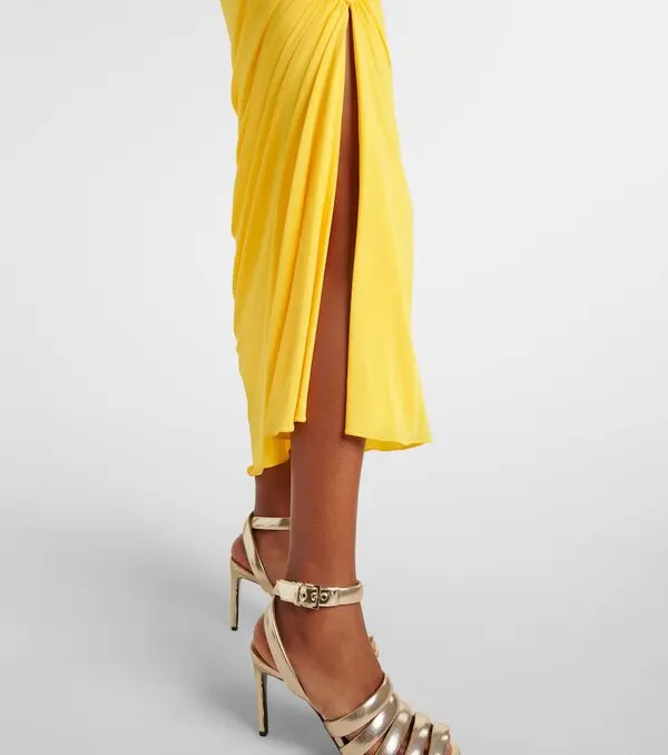 Alaïa Asymmetric Gathered Jersey Midi Dress