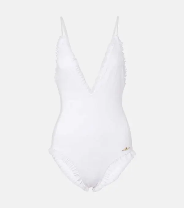 Chloé Broderie Anglaise Ruffled Swimsuit - White