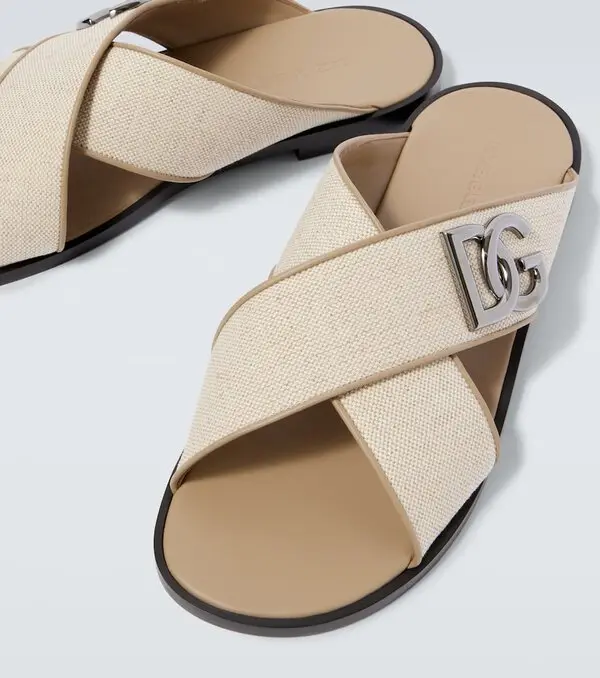 Dolce & Gabbana Leather-trimmed Canvas Slides