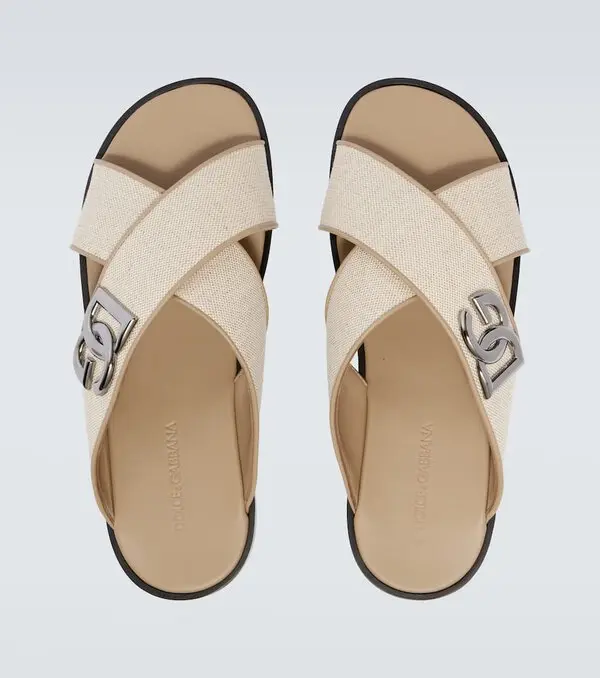 Dolce & Gabbana Leather-trimmed Canvas Slides