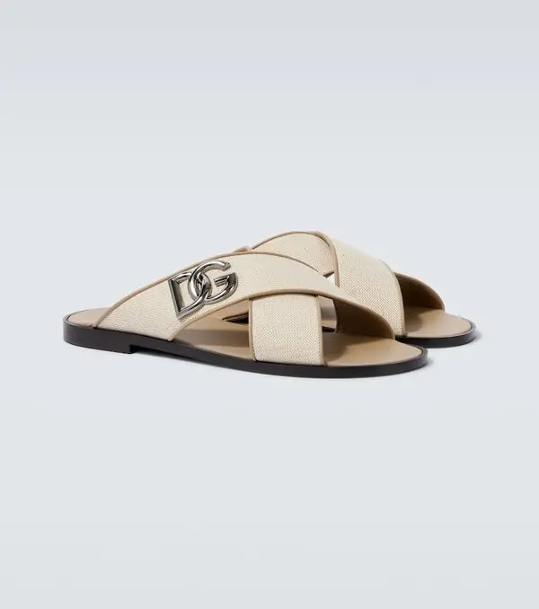 Dolce & Gabbana Leather-trimmed Canvas Slides