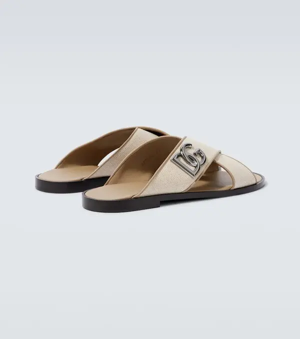 Dolce & Gabbana Leather-trimmed Canvas Slides