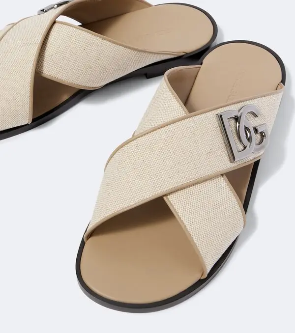 Dolce & Gabbana Leather-trimmed Canvas Slides