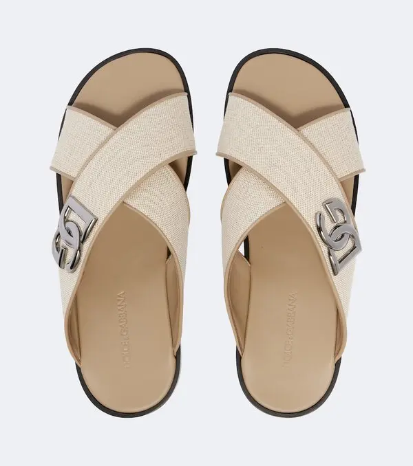 Dolce & Gabbana Leather-trimmed Canvas Slides