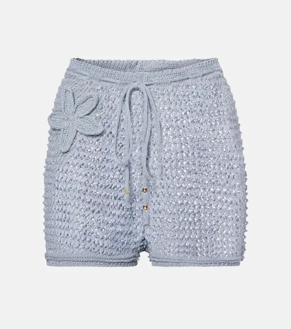 BANANHOT Zorya Open-knit Metallic Shorts - Blue