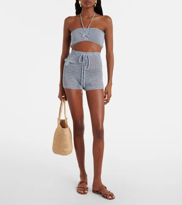 BANANHOT Zorya Open-knit Metallic Shorts - Blue