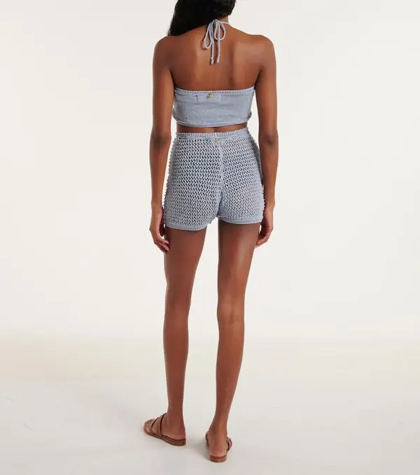 BANANHOT Zorya Open-knit Metallic Shorts - Blue