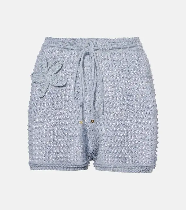 BANANHOT Zorya Open-knit Lamé Shorts - Blue