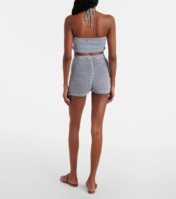BANANHOT Zorya Open-knit Lamé Shorts - Blue
