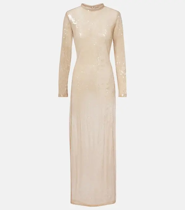 ADRIANA DEGREAS Sequined Maxi Dress - Neutrals