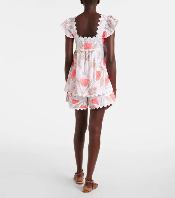 JULIET DUNN Printed Scalloped Cotton Top