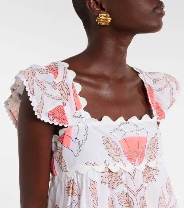 JULIET DUNN Printed Scalloped Cotton Top