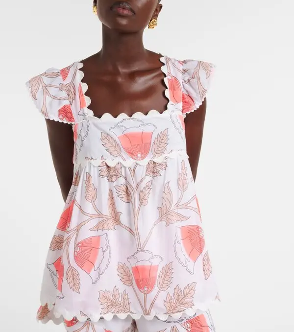 JULIET DUNN Printed Scalloped Cotton Top