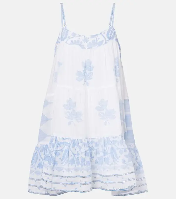 JULIET DUNN Printed Ruched Cotton Slip Dress