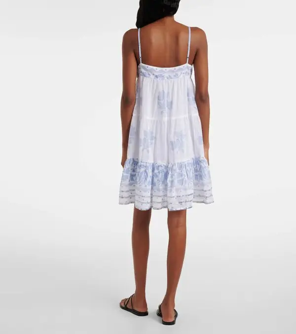 JULIET DUNN Printed Ruched Cotton Slip Dress