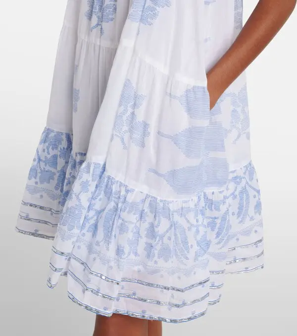 JULIET DUNN Printed Ruched Cotton Slip Dress