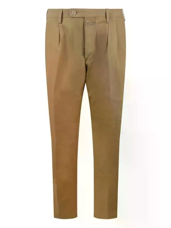 Closed Pleated Stretch-cotton Pants - Brown