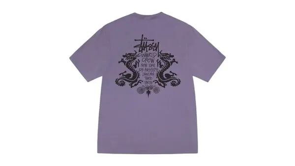 StÜssy Double Dragon Pigment Dyed Tee Shirt - Grape