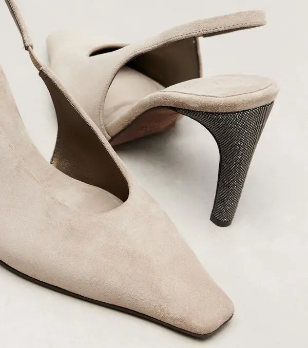 Brunello Cucinelli 80 Monili Suede Slingback Pumps - Grey