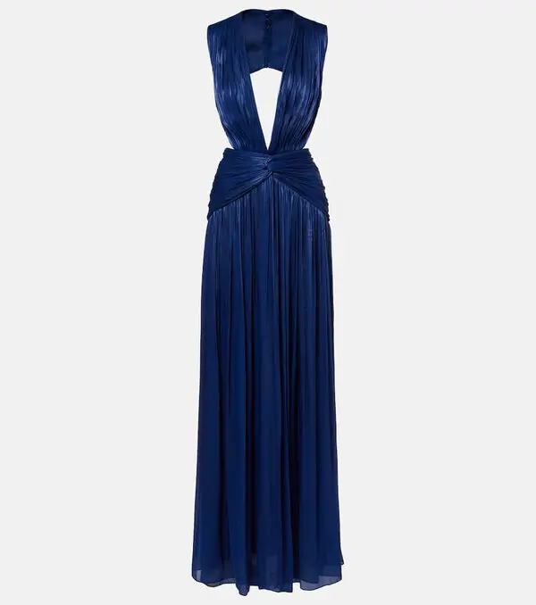 Costarellos Silia Ruched Georgette Gown - Blue