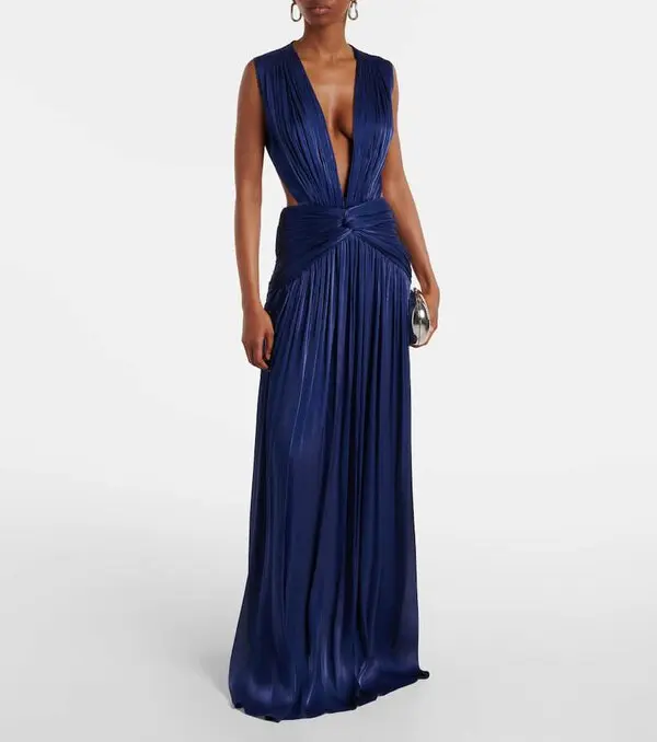 Costarellos Silia Ruched Georgette Gown - Blue