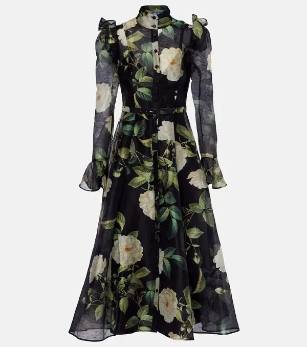 LEO LIN Katrina Floral Linen-blend Midi Dress