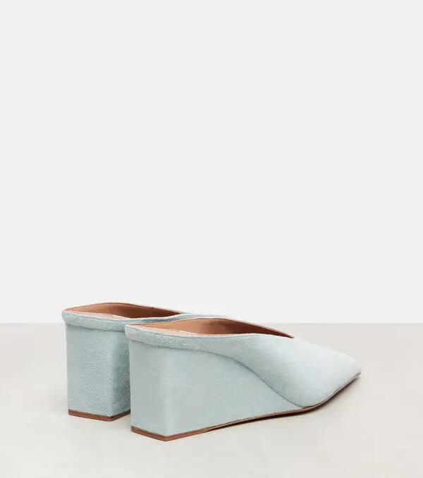 Alaïa Cube 75 Suede Wedge Mules - Blue