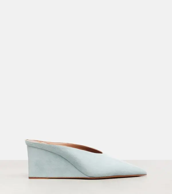 Alaïa Cube 75 Suede Wedge Mules - Blue