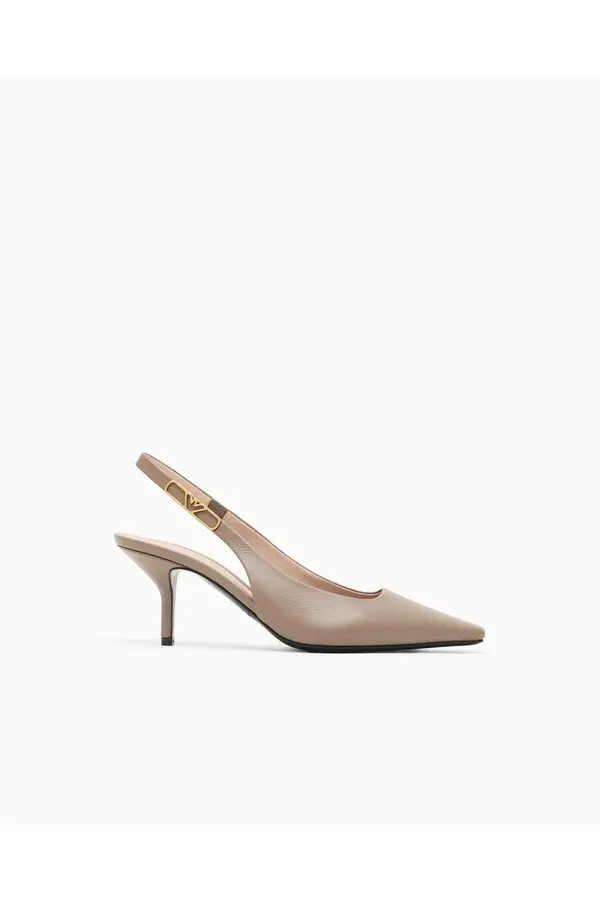 Emporio Armani Nappa Leather Slingback Court Shoes With Eagle Plate - Natural