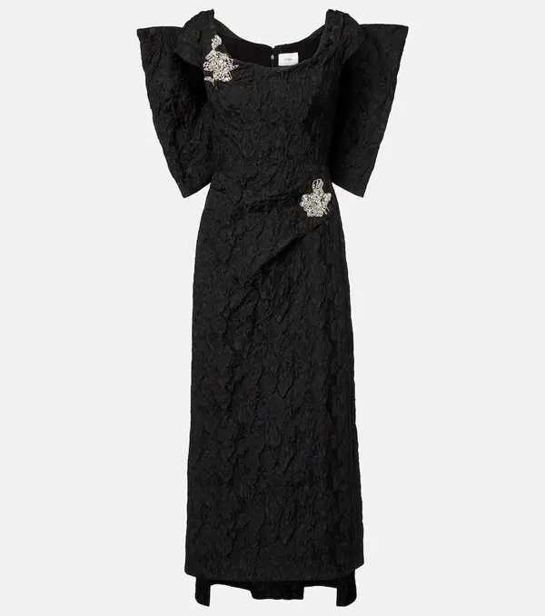 Erdem Embroidered Cloqué Jacquard Gown - Black