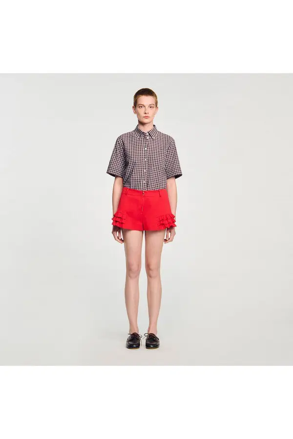 Sandro Flared Ruffled Shorts