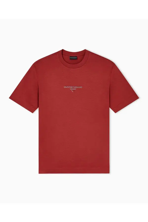 Emporio Armani Lyocell Blend Jersey T-shirt With 3d-effect Logo - Red