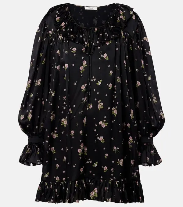 Chloé Gathered Silk Charmeuse Minidress - Black