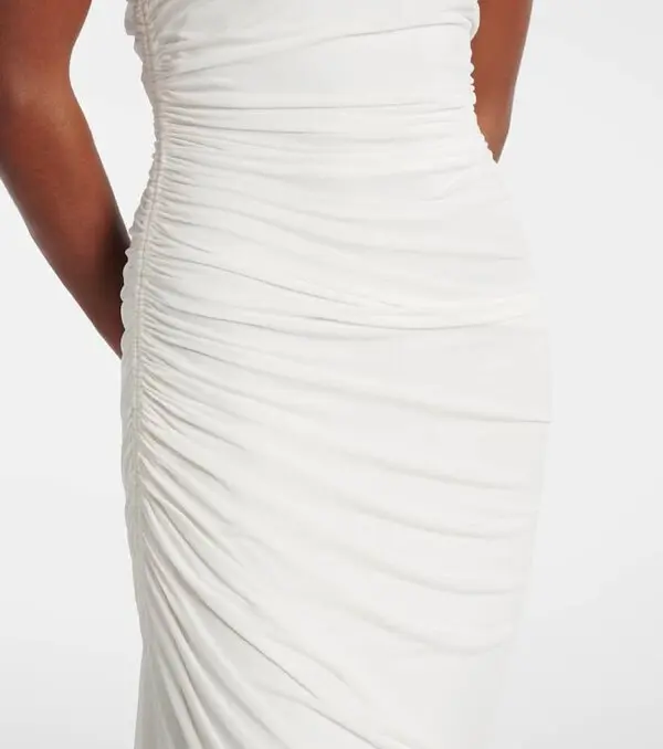 Alaïa Asymmetric Gathered Jersey Maxi Dress