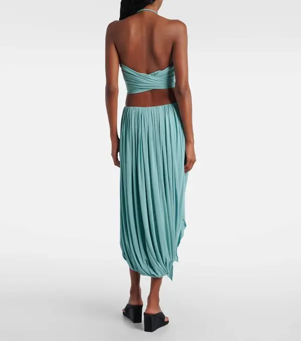 Alaïa Gathered Jersey Midi Skirt