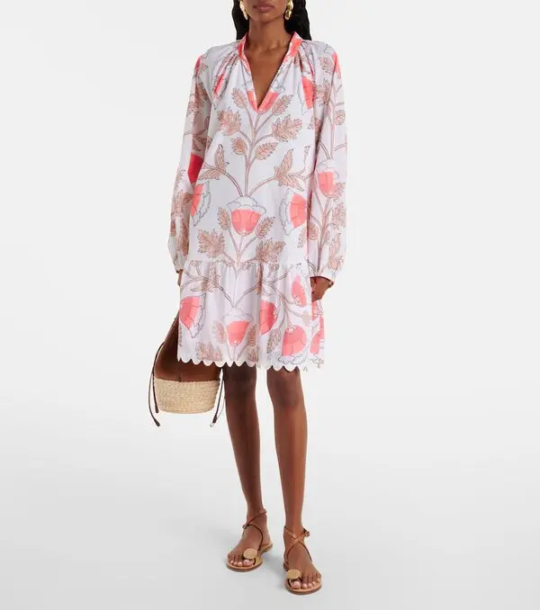 JULIET DUNN Printed Scalloped Cotton Minidress
