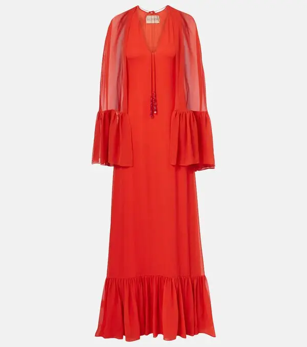 Valentino Garavani Caped Silk Georgette Maxi Dress - Orange