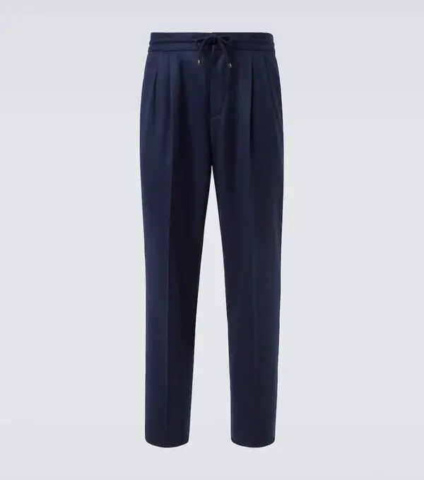 Brunello Cucinelli Virgin Wool Straight Leg Trousers - Blue