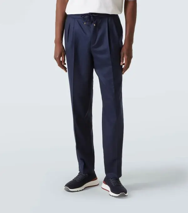 Brunello Cucinelli Virgin Wool Straight Leg Trousers - Blue