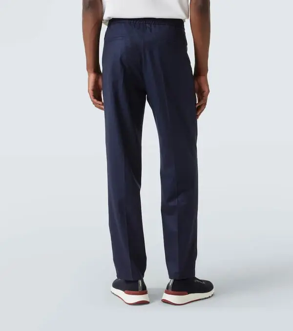 Brunello Cucinelli Virgin Wool Straight Leg Trousers - Blue