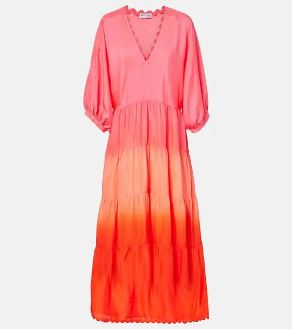 JULIET DUNN Scalloped Tie Silk Maxi Dress - Red