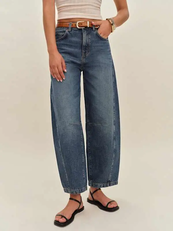 REFORMATION Tyler Mid Rise Barrel Jeans - Blue