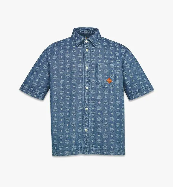 Mcm Monogram Shirt In Denim Jacquard - Denim Blue