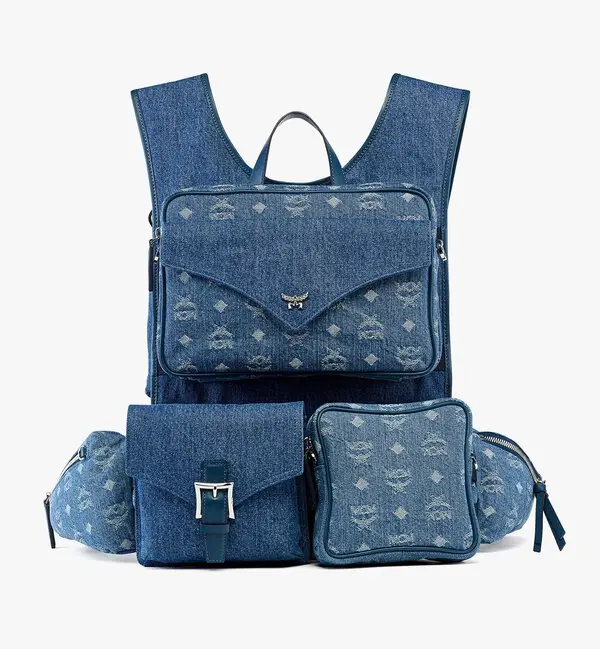 Mcm Aren Multi-pouch Backpack - Denim Blue