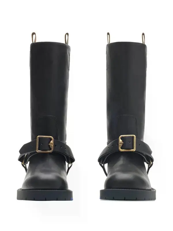 Burberry Equestrian Knight Leather Boots - Black