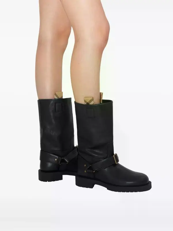 Burberry Equestrian Knight Leather Boots - Black