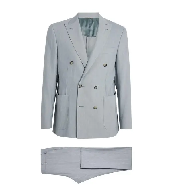 Canali Linen-wool Kei Double-breasted Blazer - Grey