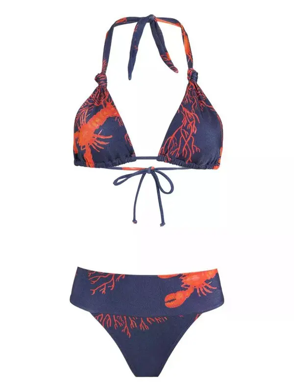 BRIGITTE Graphic-print Halterneck Bikini - Blue