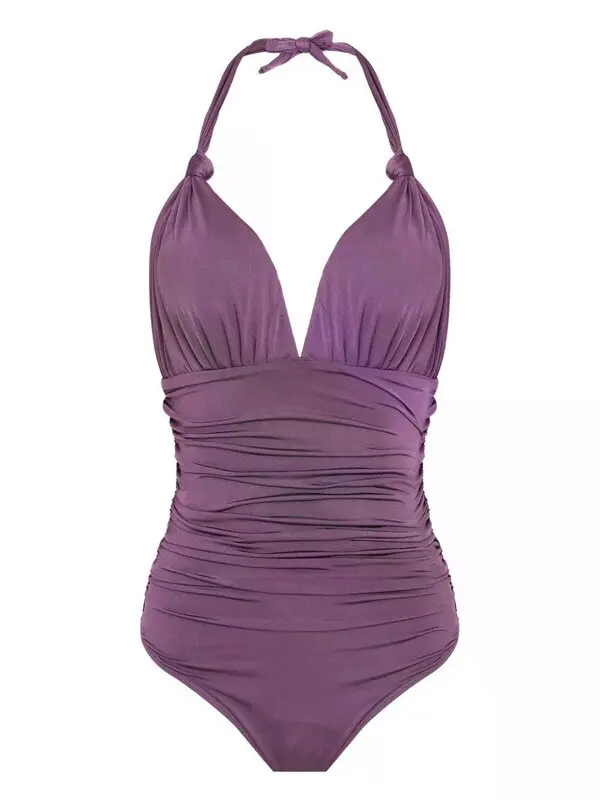 BRIGITTE Halterneck Ruched Swimsuit - Purple