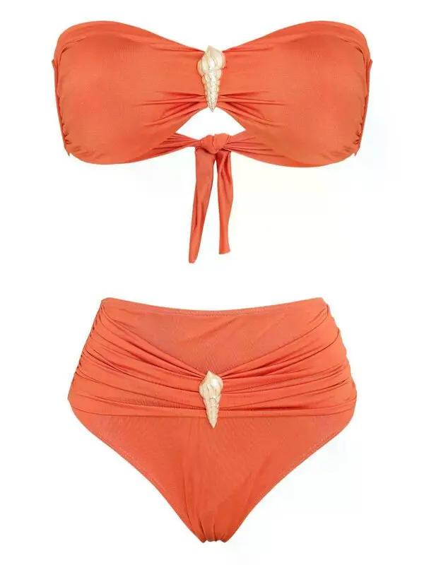 BRIGITTE Shell-embellished Bandeau Bikini - Orange